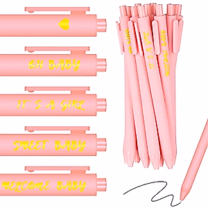 Nuanchu 50 Pcs Baby Shower Pens Retractable Ballpoint Pen with Black Ink Baby Shower Favors for Girl Boy Baby Shower Games Decors Office School Teacher Student Writing Supplies (Pink, Girl Style)