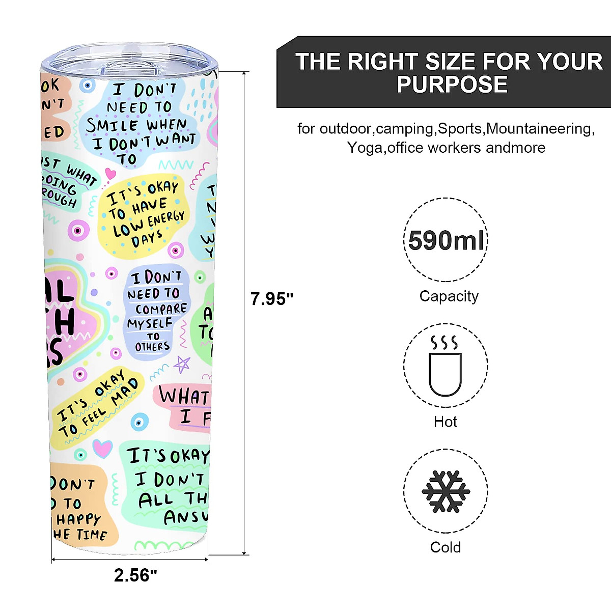 20 Oz Mental Gift for Women,Positive and Inspirational Gift for Women,Depression Prevention Tumbler,Birthday Cup for Friends Bestie,Mental Health Matters Insulated Skinny Tumbler with Lid (Pack of 1)