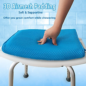 AEROiVi Shower Seat Cushion for Shower Chairs, Transfer Benches in Bathtub, Cushion for Sauna, 3D Mesh Pad with Hook, Slip-Resistant, Design for Elderly, Senior, Handicap & Disabled