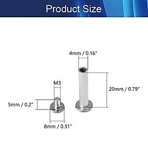 Juvielich Screw Post Fit for 1/8"(4mm) Hole Dia,20 Sets Female M4x20mm Chicago Screw Binding Screw Post Belt Buckle Binding Bolts Leather Fastener for Scrapbook Photo Albums Binding,DIY Enthusiasts