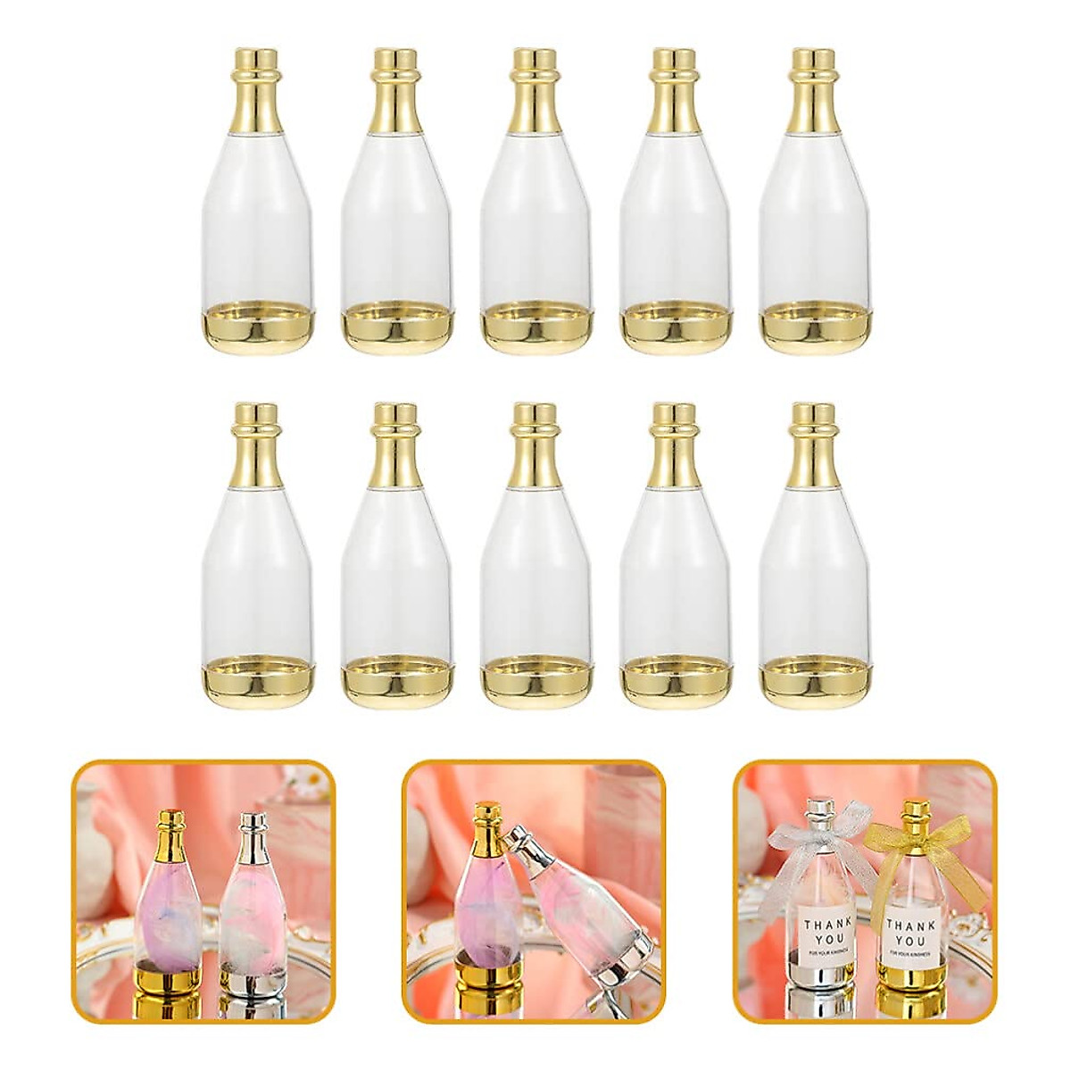 TOYANDONA 20Pcs Metallic Bottle Container Mini Bottle Shaped Candy Jars Wedding Candy Box Bridal Shower Favors Plastic Wine Containers Golden