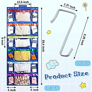 Amylove 2 Pack Days of the Week Kids Clothes Organizer with 4 Hooks Weekly Clothes Organizer for Kids Over the Door Portable Clothes Organizer Rainbow Kids Closet Organizers and Storage (Blue)