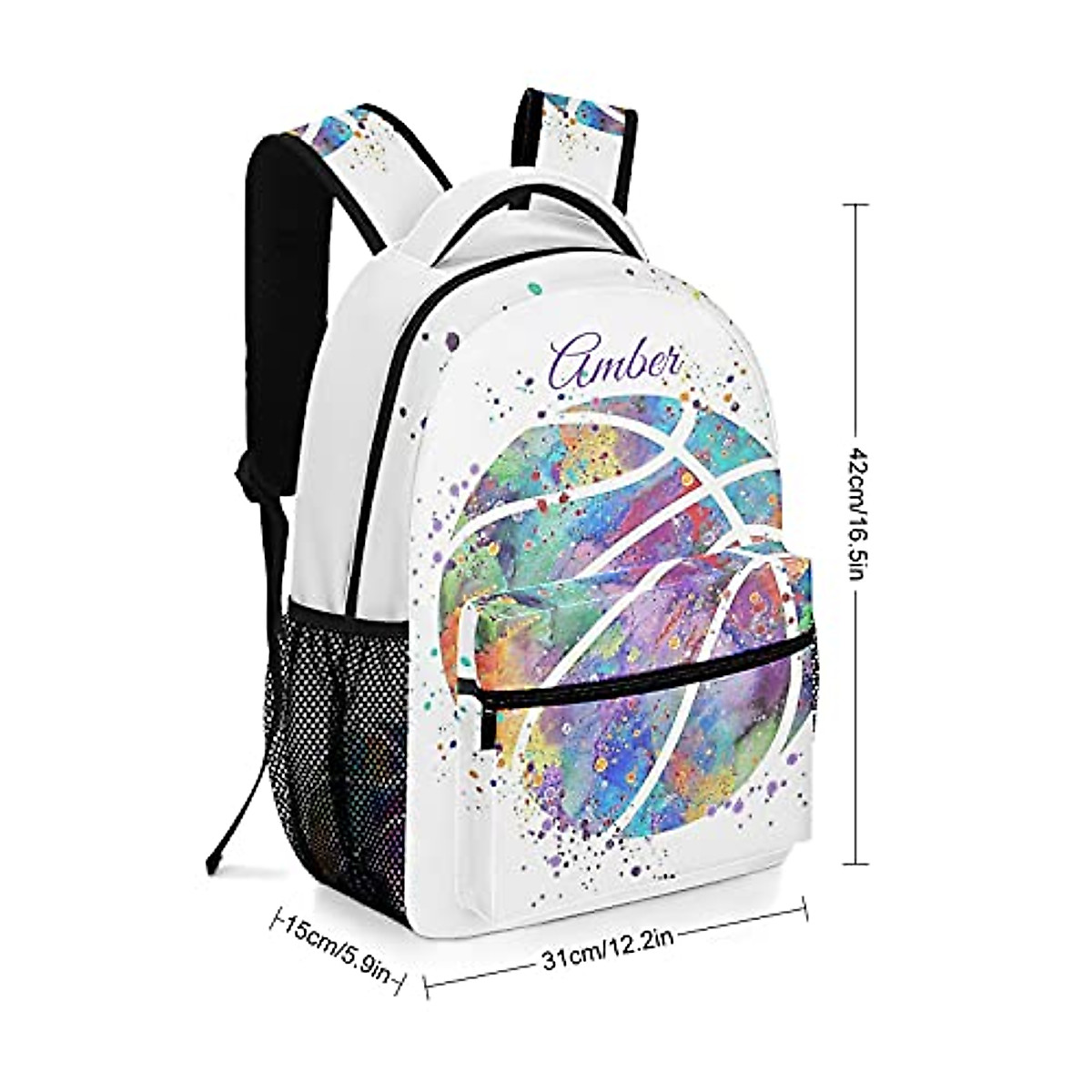 XIUCOO Basketball Watercolor Art Backpack Personalized Name Waterproof for Boys Girls Gift