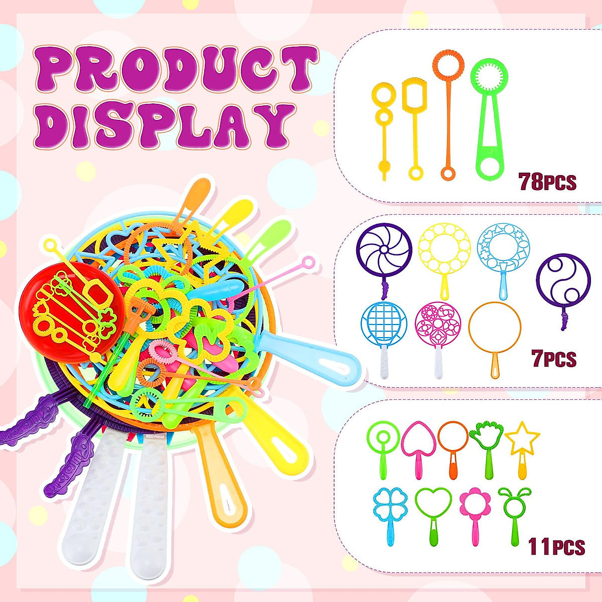 Lenwen 99 Pcs Big Bubble Wands Set, Giant Bubble Wands Toys Bulk with Tray Large Bubble Maker Mixed Size Funny Bubble Making Toys for Kids Summer Outdoor Party Favors Gifts Birthday Games
