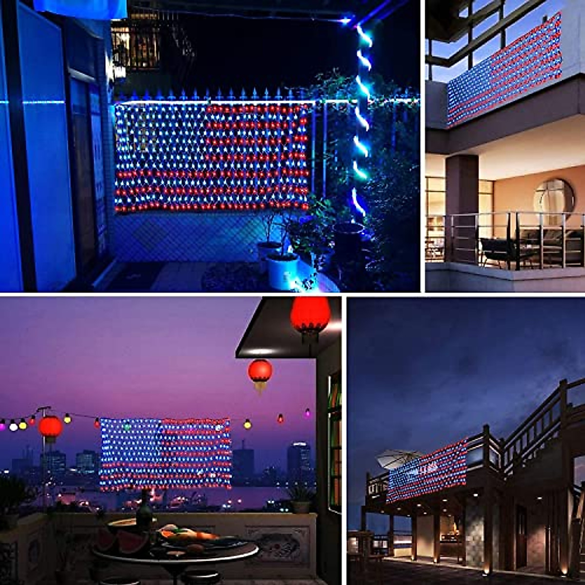 DANLI American Flag String Lights, Waterproof 420 LED String Lights, US Flag Light with Plug,Net Light Holiday Decoration for Garden Patio July 4th National Day Independence Day Memorial Day