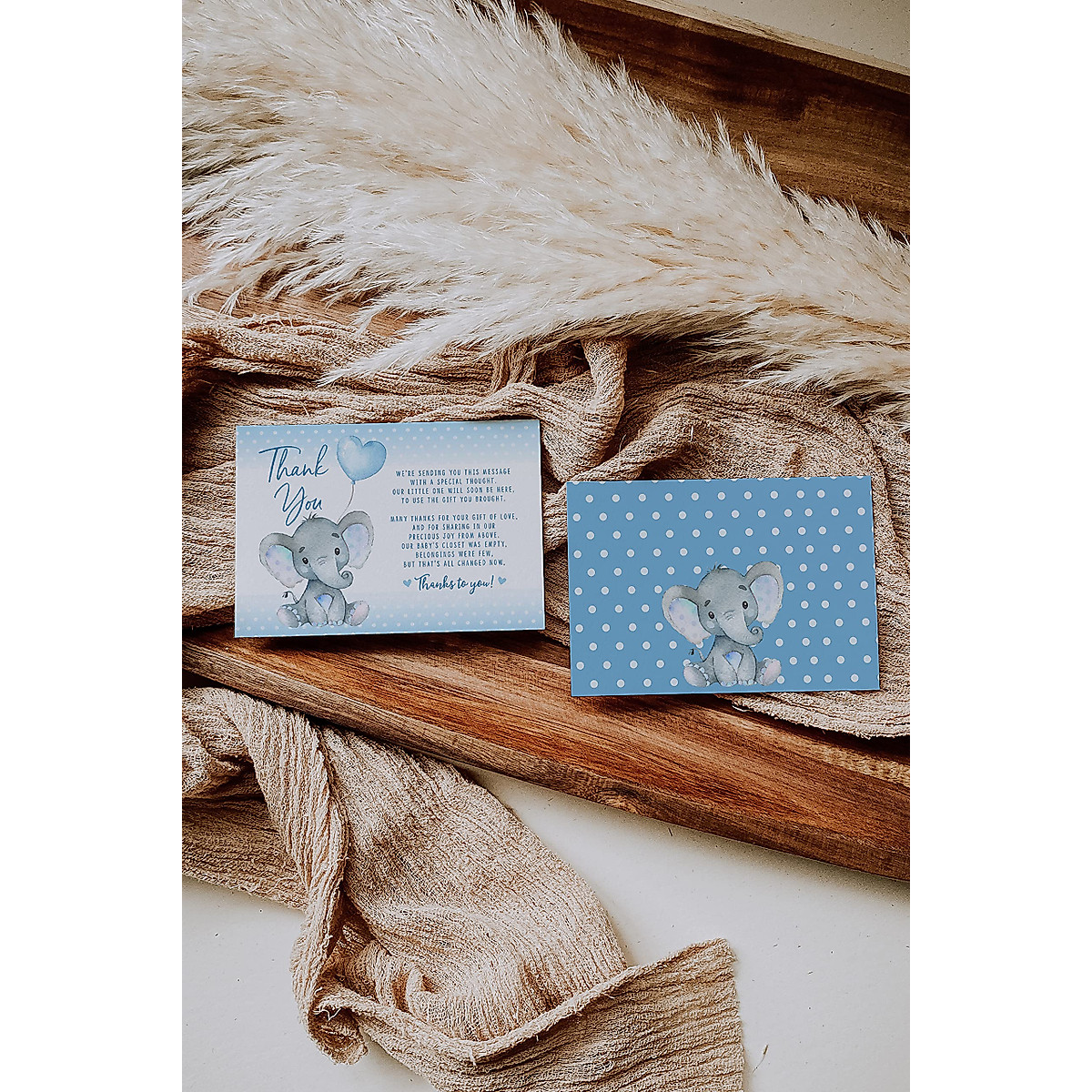 Your Main Event Prints Elephant Baby Shower Thank You Cards 20 Count Pre-written Thank You Cards, Baby Sprinkle Blue Dots
