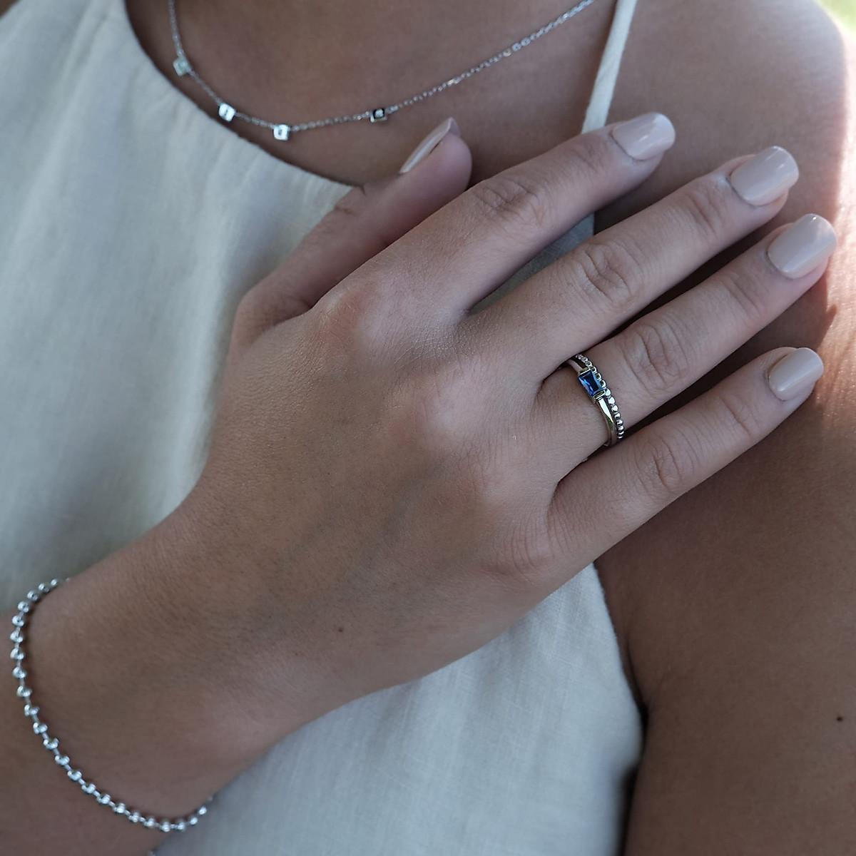 BLOSSOM & HUE CZ Stacking Ring [ .925 Sterling Silver ] - Size 8 - Dainty Vintage Stackable Baguette Blue CZ Band