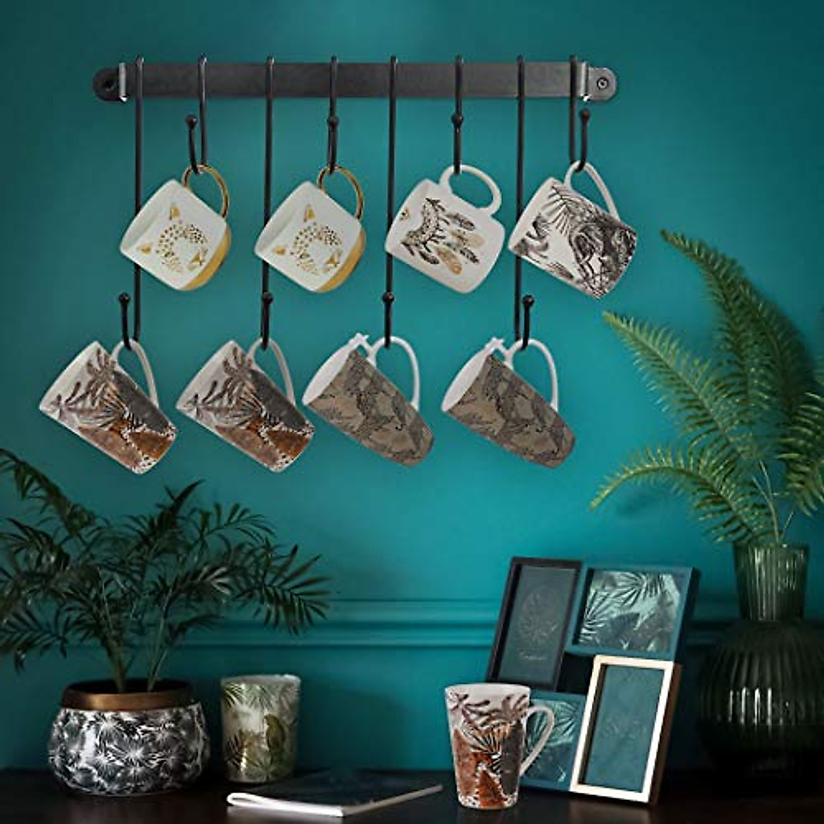 AJART Coffee Mug Rack Form Hand-Forged Cup Holder (17”/8 Hooks) Coffee Mug Hangers for Kitchen Organizer and Mug Hangers for The Wall