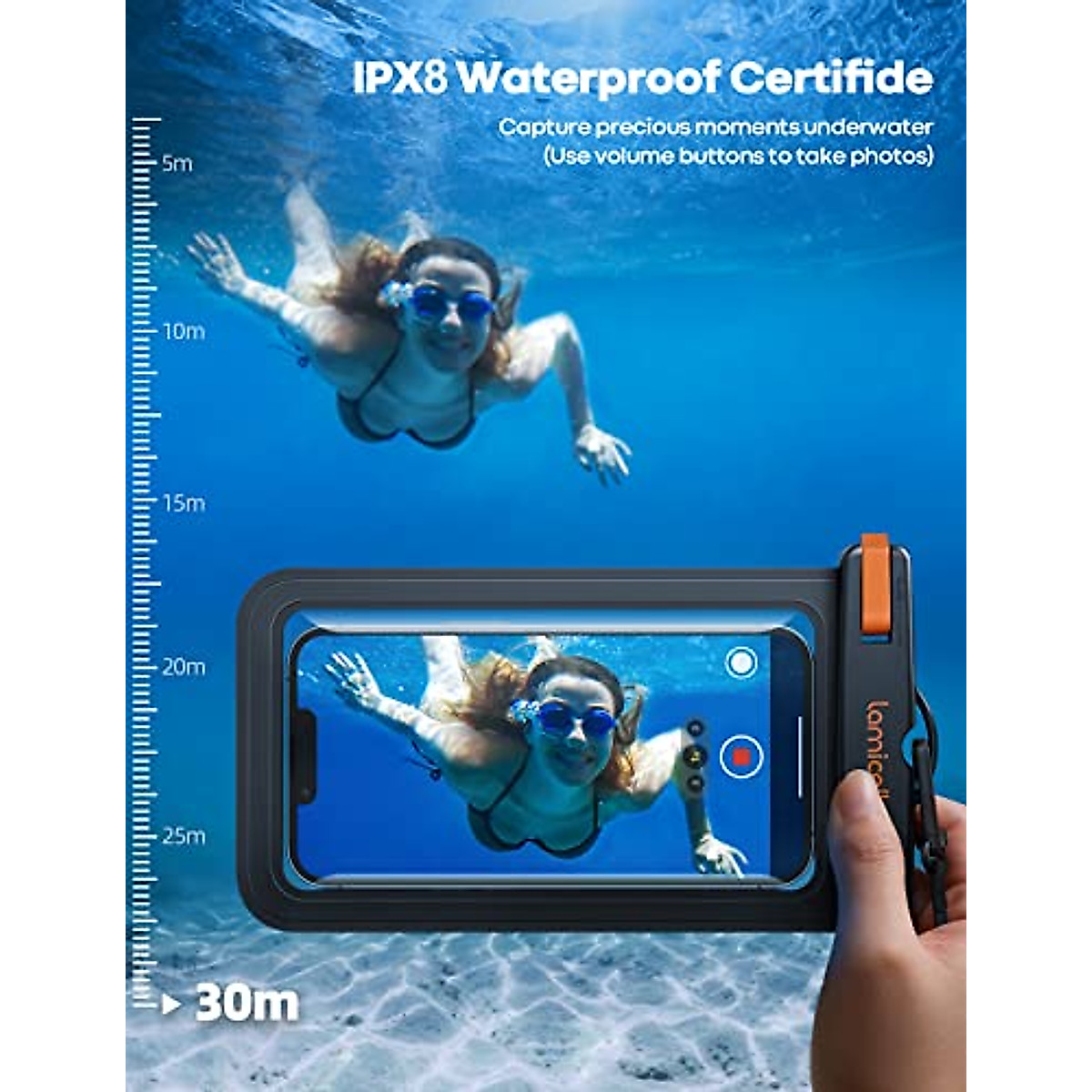 Lamicall Waterproof Phone Pouch Case - [2 Pack][Easy Lock & Heavy Duty] IPX8 Water Proof Cell Phone Dry Bag for iPhone 14 13 12 11 XS XR X Pro Max Plus Mini, S22 S21 Ultra, more 4-7" Cellphones, Black