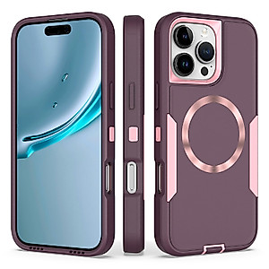 showdd Magnetic Designed for iPhone 13 pro max Case, Drop Protection Heavy Duty,Compatible with MagSafe,Dustproof,No Fading, No Yellowing,for Men Women, Purple Rose Gold