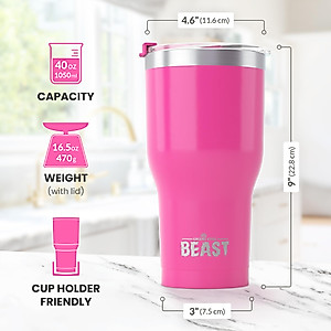 Beast 40 oz Tumbler Stainless Steel Vacuum Insulated Coffee Ice Cup Double Wall Travel Flask (Cupcake Pink)