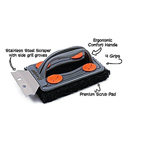 Q-Swiper BBQ Grill Brush with Stainless Steel Scraper. Bristle Free and Wire Free Cleaning. Safe Way to Remove Grease and Grime. Ideal use with The Q-Swiper Grill Cleaning Wipes (Sold Separately).