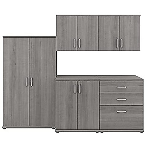 Bush Business Furniture Universal 5 Piece Modular Laundry Room Storage Set with Floor and Wall Cabinets, Platinum Gray
