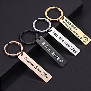 Personalized Double Sided Custom Keychain, Personalized Engraving Phone Number Name Address Anti-Lost Keychain, Custom Drive Safe Car Key chain Gift for Family Lover (Gold)