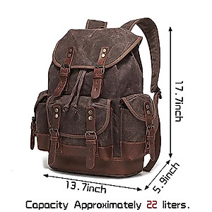Jahomieo Vintage Canvas Leather Backpack for Men Casual Hiking Rucksack 15.6" Laptop Backpacks