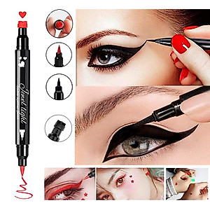 Go Ho 2 PCS Waterproof Liquid Eyeliner Stamps,Double-side Black&Red Smudge-proof Eye Liner,Heart Stamp Eyeliner for Harley Costume Makeup,Long-lasting Love Tattoo Tools for Valentines Day