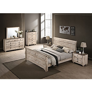 Roundhill Furniture Imerland Bed White-wash Finished 6-Piece Sleigh Headboard Bedroom Set, King