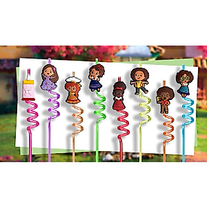 24Pcs Encan Party Favors Reusable Plastic Straws, Great Miagic Birthday Gift Filler for Encan Magic Movie Birthday Theme Party Supplies for Kids with 2 Cleaning Brush