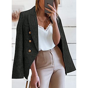Happy Sailed Dressy Blazers for Women 2025 Classic Fall Long Sleeve Double Breasted Tweed Blazer Jackets Casual Lapel Collar Open Front Business Outfits Work Suits Professional Black Small