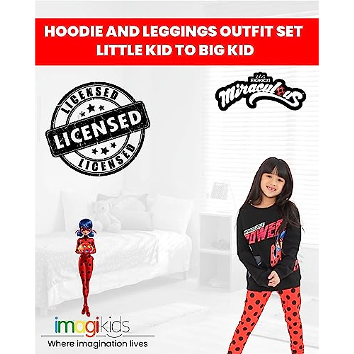 Miraculous Ladybug Cat Noir Big Girls Ruffle Fleece Hoodie & Leggings Set 10-12