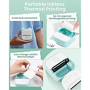 LabelCreate Mini Sticker Printer, T02 Portable Thermal Printer with 3 Rolls Paper, Pocket Sticker Printer Machine for kids,Study,DIY,School Notes