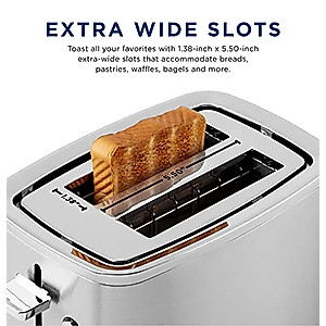 GE Stainless Steel Toaster | 2 Slice | Extra Wide Slots for Toasting Bagels, Breads, Waffles & More | 7 Shade Options for the Entire Household to Enjoy | Countertop Kitchen Essentials | 850 Watts