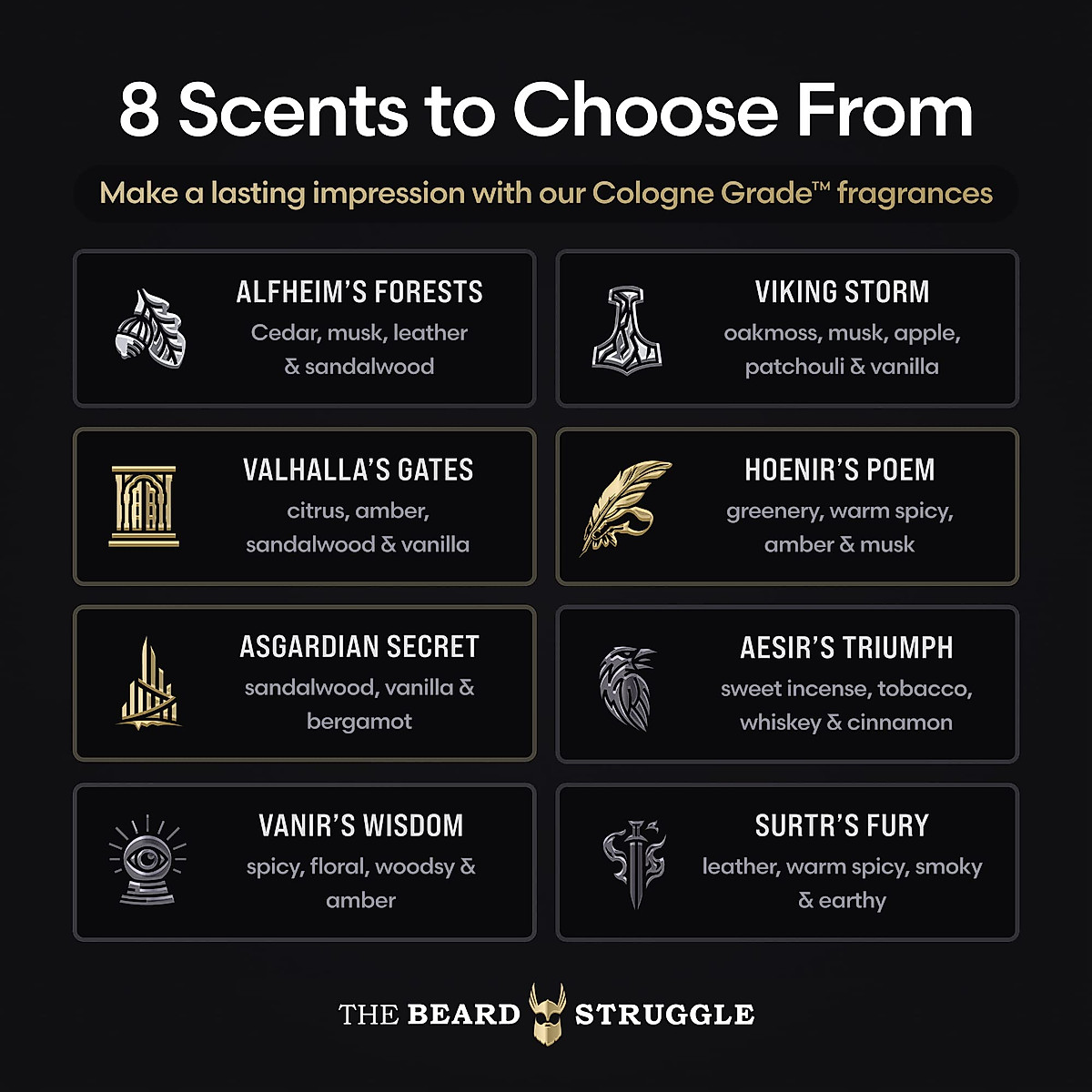 The Beard Struggle Warrior’s Beard Balm - Gold Collection, Hoenir's Poem - Non-Greasy Low-Hold Formula, Luxurious Cologne-Grade Fragrances 100% Natural and Plant-Based Ingredients - 50g