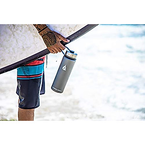 HYDRO CELL Stainless Steel Triple Insulated Water Bottle, 2 Lids (64oz 40oz 32oz 24oz 18oz 14oz) Metal Vacuum Flask with Modern Leakproof Sport Straw Design for Kids and Adults (Graphite 24oz)