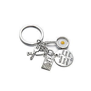 PHAETON 20PCS Kitchen Home Cooking Key Ring Fried Egg Pan Cook Book Tableware Key Chain Small Charm Chef Keychain Baking Accessories Keychain