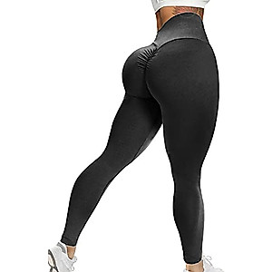 SEASUM Womens Scrunch Butt Yoga Legging - High Waist Workout Gym Ruched Pants Booty High Rise Push Up Tights S