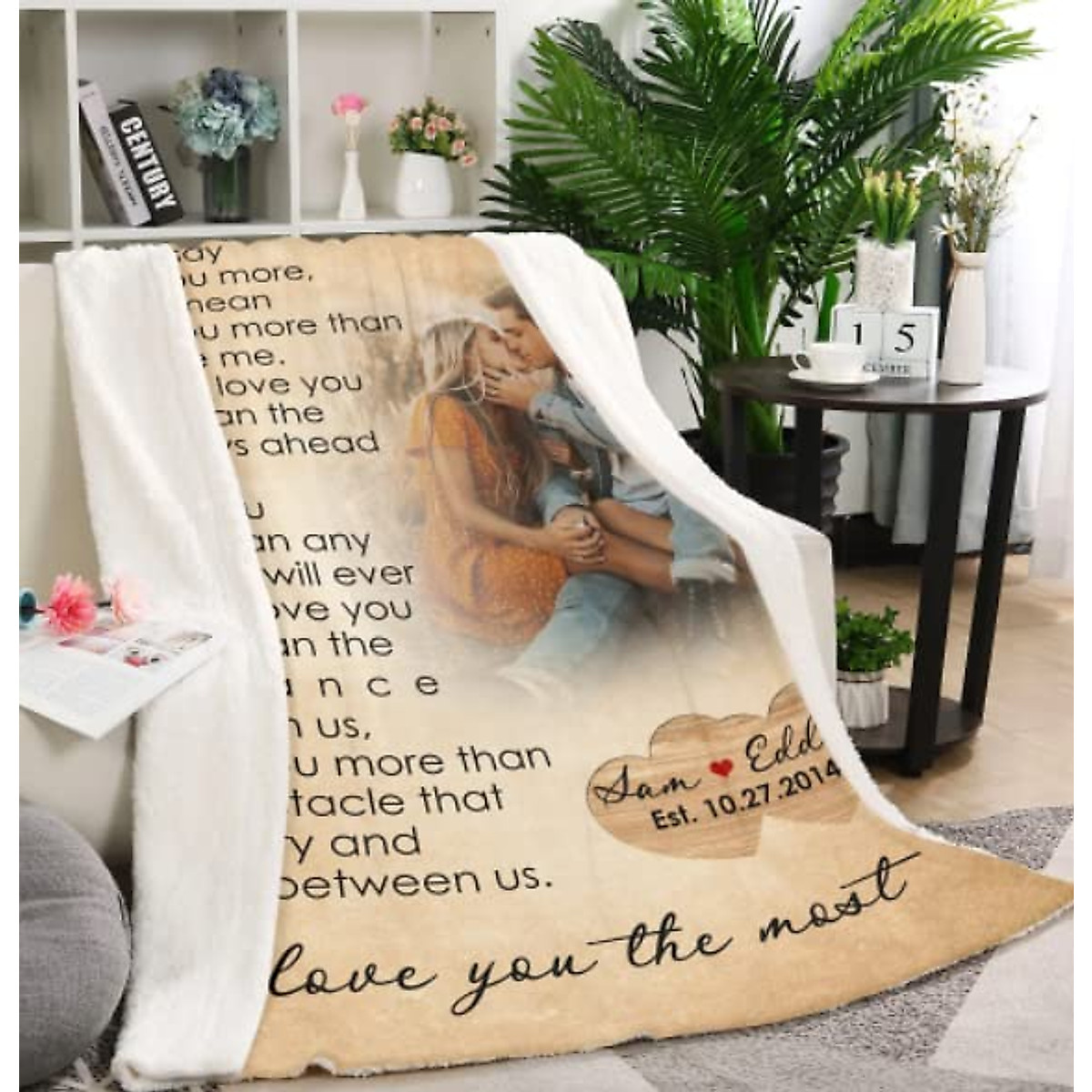 Personalized Couple Blanket with Photo When I Say I Love You More Blanket Great Customized Gifts for Her Or Him in Anniversary- Custom Image Blanket Soft and Warm for My Love in Father's Day