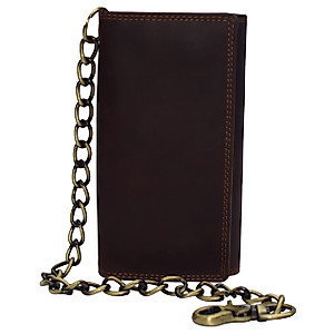 Swiss Marshall Men's RFID Signal Blocking Biker's Vintage Brown Leather Long Tri-fold Chain Checkbook Card ID Wallet (Brown)