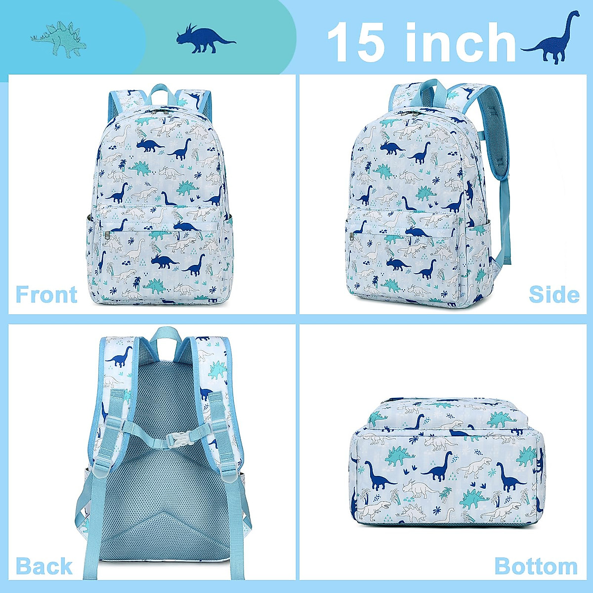 LOIDOU Kids Backpack Boys Preschool Kindergarten Elementary School Backpacks with Lunch Box Dinosaur Kids School Bags BookBag Set