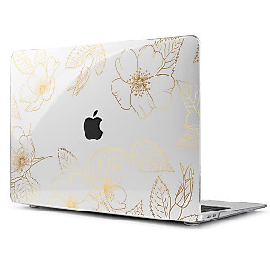 Teryeefi Compatible with 2018 2019 2020 MacBook Air 13 inch Case M1 Chip A2337 A2179 A1932 Retina Display Touch ID, Plastic Hard Shell & Keyboard Cover & Screen Protector,Gold Floral leaf