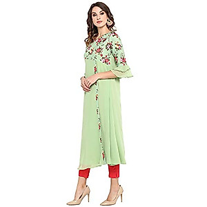 Janasya Indian Women's Light Green Poly Crepe Kurta(JNE3368-KR-XL)