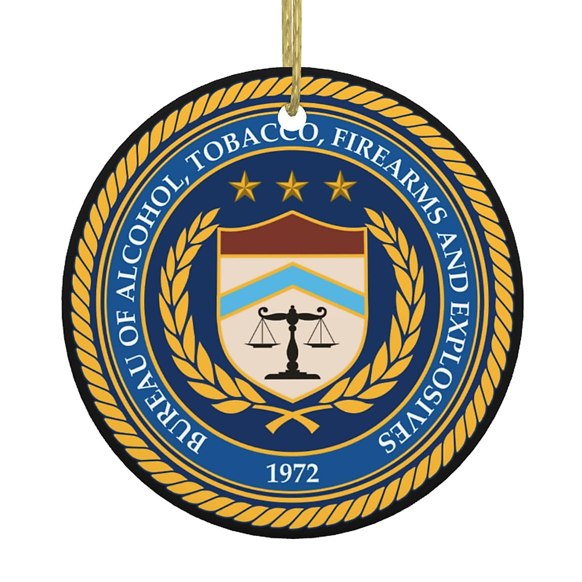 US Bureau of Alcohol Tobacco and Firearms ATF Charming Ceramic Christmas Tree Hanging Ornaments 2.9in Elevate Home Decor Indoors Outdoors