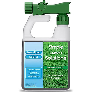 Superior 15-0-15 Liquid Fertilizer Nitrogen & Potash Lawn Food - Concentrated Spray- Any Grass Type- Simple Lawn Solutions Green, Growth - Humic Acid - Kelp Seaweed - Phosphorus-Free (32 Ounce)