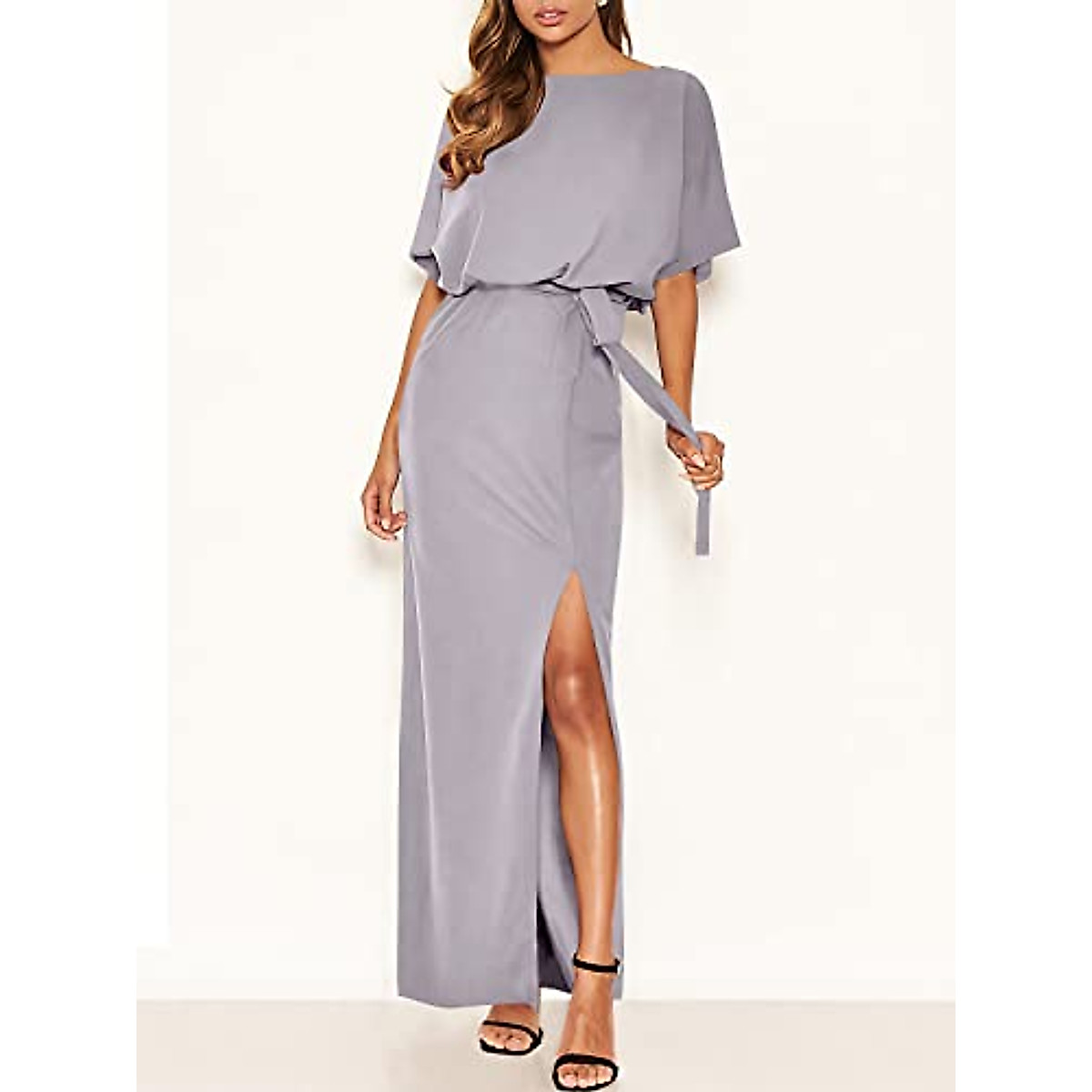 ANRABESS Women's Elegant Batwing Sleeve Tie Waist Long Dresses Formal Wedding Guest Cocktail Split Maxi Dress A951-huise-M