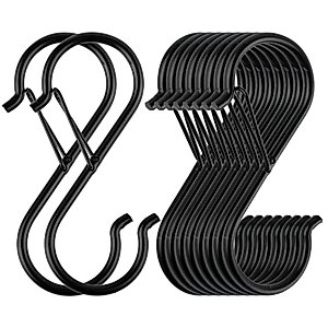 F Flammi 10 Pack S Hooks with Safety Buckle 3.4 Inch Heavy Duty Max 40 Lbs Rack Hooks Stainless Black Metal Hanging Hooks for Pans Pots Towels Handbags Plants