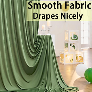 10ft x 10ft Wrinkle Free Olive Green Backdrop Curtains for Parties, Polyester Green Photo Backdrop Drapes 2 Panels 5x10ft for Wedding Birthday Party Photography Background Backdrop Stand