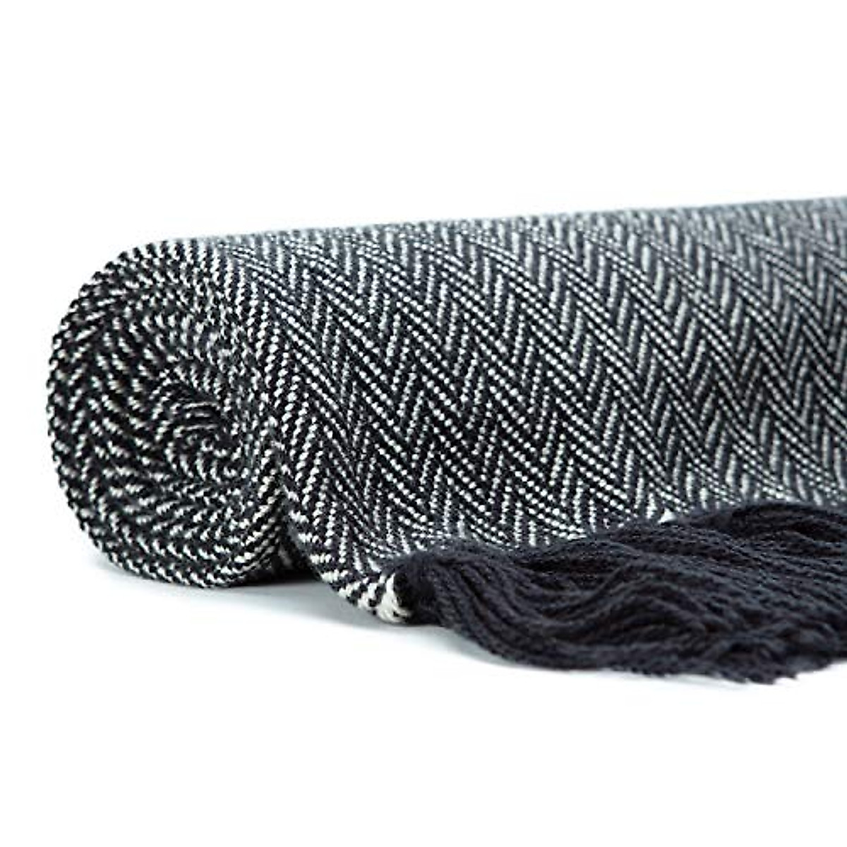 Chanasya Mini Chevron Super Soft Throw Blanket with Tassels Warm Cozy Lightweight Blanket for Bed Sofa Chair Couch Cover Living Bed Room Black and White Chevron Blanket (50x65 Inches)