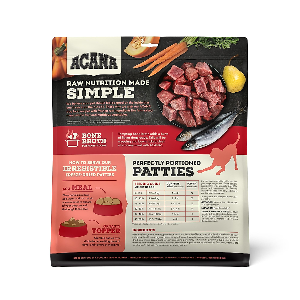 ACANA Freeze Dried Dog Food Meal & Topper, Grain Free High Protein Farm-Raised Beef Recipe, 14oz