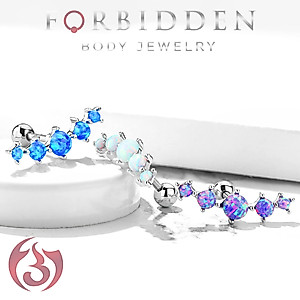 Forbidden Body Jewelry 16g Synthetic Opal Stone Curved Surgical Steel Cartilage/Helix Earring (5-Stone Wh)