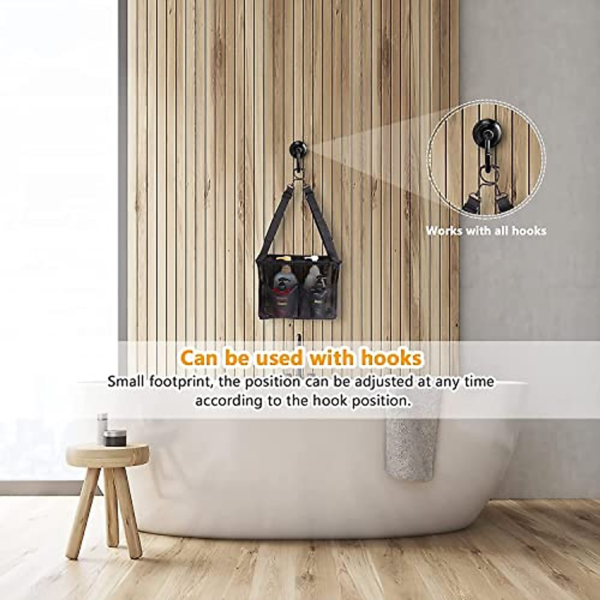 GGMOVE Hanging Mesh Shower Caddy College with Hooks, Bath Baskets Organizer Storage with 4 Pockets for College Dorm Rooms, Gym, Swimming and Travel (Black)