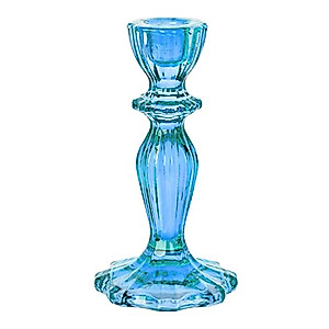 Talking Tables Blue Glass Candlestick Holder Taper Candle Stand for Indoor or Outdoor Dining, Elegant Dinner Party Decorations, Birthday, Garden, Wedding, Home Décor Large