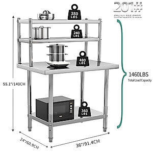 YITAHOME NSF Stainless Steel Table with Overshelves, 36" X 24" Work Table with 36" X 12" Shelf, Metal Table Prep Table for Home Kitchen Restaurant Garage Warehouse