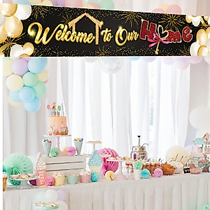 Meltelot Welcome to Our Home Large Banner, New Home Lawn Decor, Rustic Welcome Home Porch Sign, Housewarming Gift, Indoor Outdoor Backdrop 8.9 x 1.6 Feet