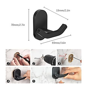 YUET Brass Bath Towel Hook, Heavy Duty Double Robe Wall Hooks, Wall Mounted Shower Hanger, Modern Coat Hook, for Bathroom Bedroom Hotel Kitchen Garage, Matte Black