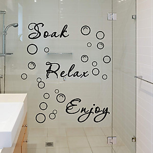 2 Pieces Bathroom Wall Decals Sticker Soak Relax Enjoy Bathroom Rules Wall Sticker Vinyl Quote Wall Art Decor for Home Bathroom (Black,Simple Style)