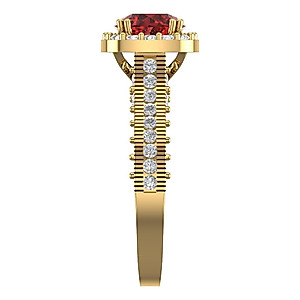 Clara Pucci 1.92ct Round Cut Solitaire Halo Natural Scarlet Red Garnet VVS1 Designer Modern Statement Accent Ring Solid 14k Yellow Gold